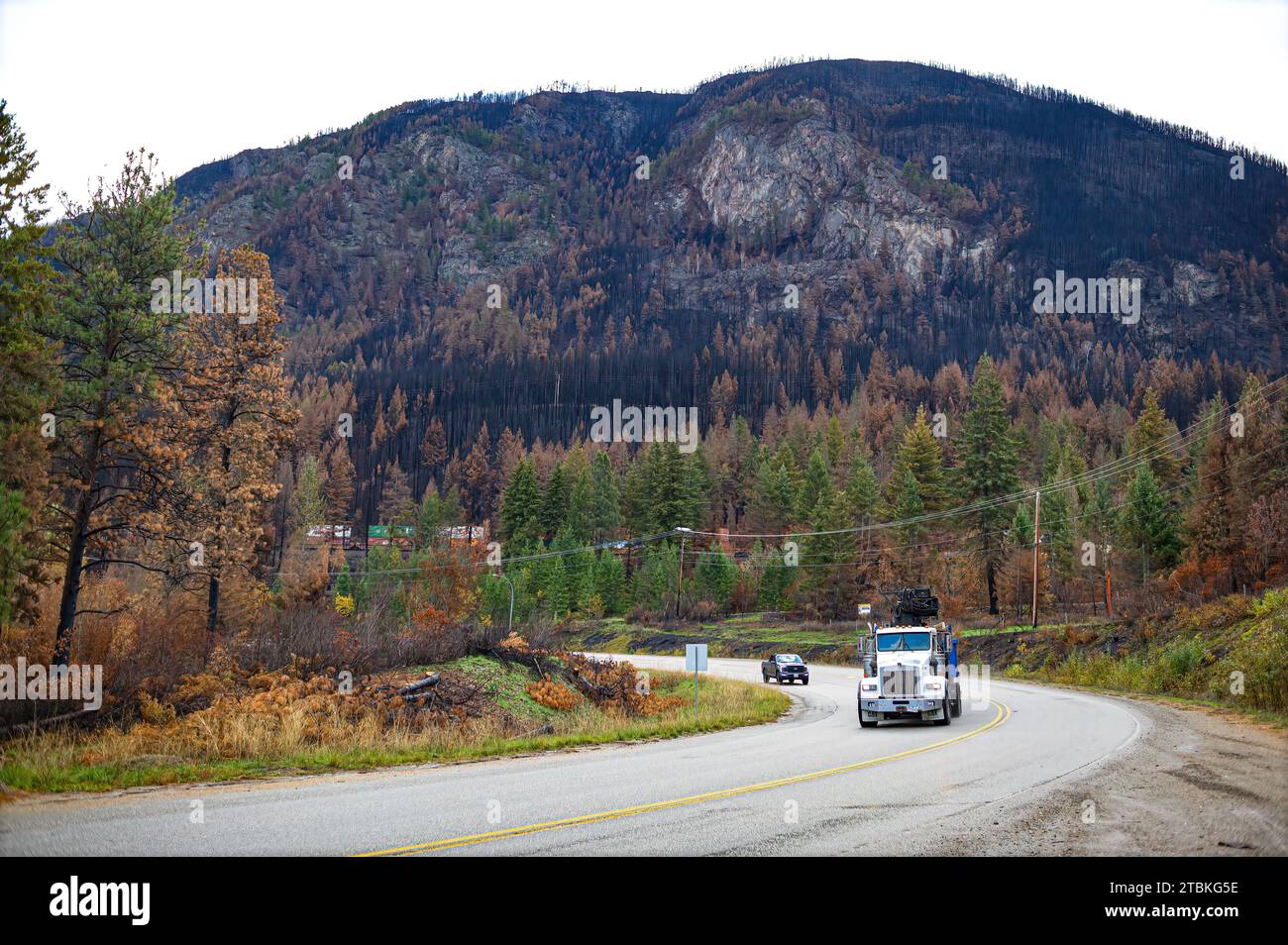 Cars drive along Trans-Canada Highway in between Chase and Sorrento ...