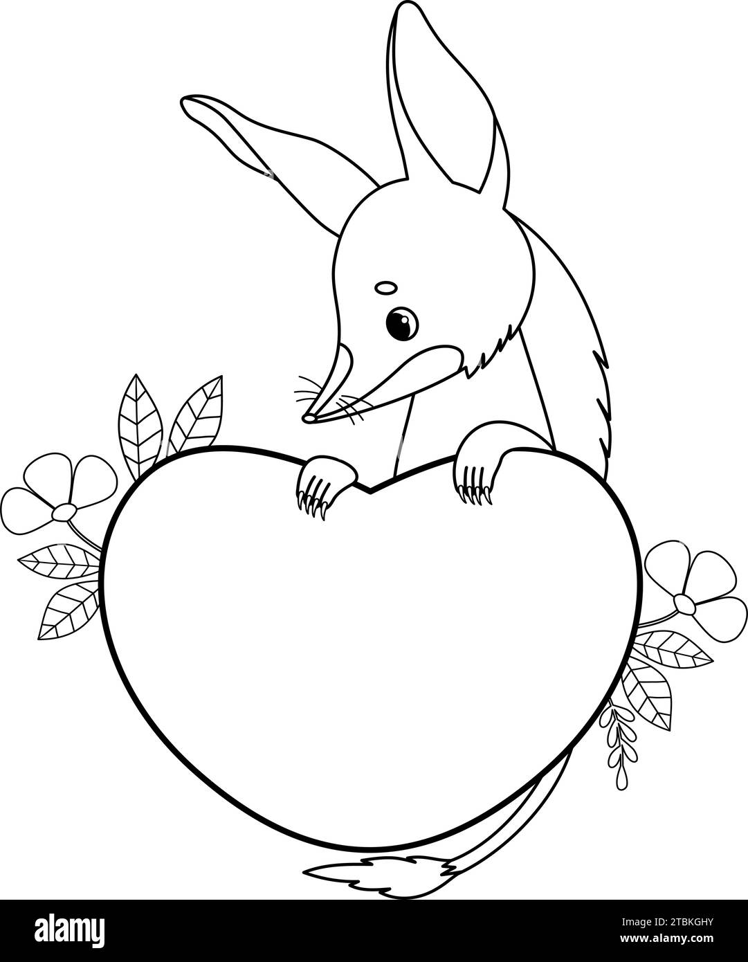 Cute bilby with heart and flowers. Australian animal. Valentine ...