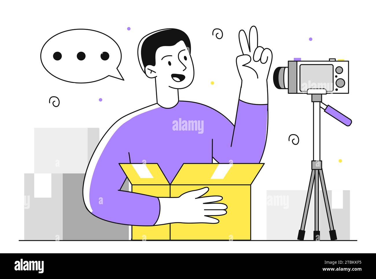 Blogger Unpacking Vector Line Concept Stock Vector Image Art Alamy