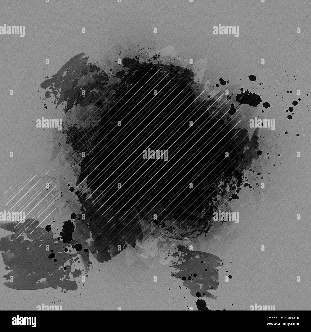 Abstract expressive textured black ink or watercolor stain. Monochrome ...