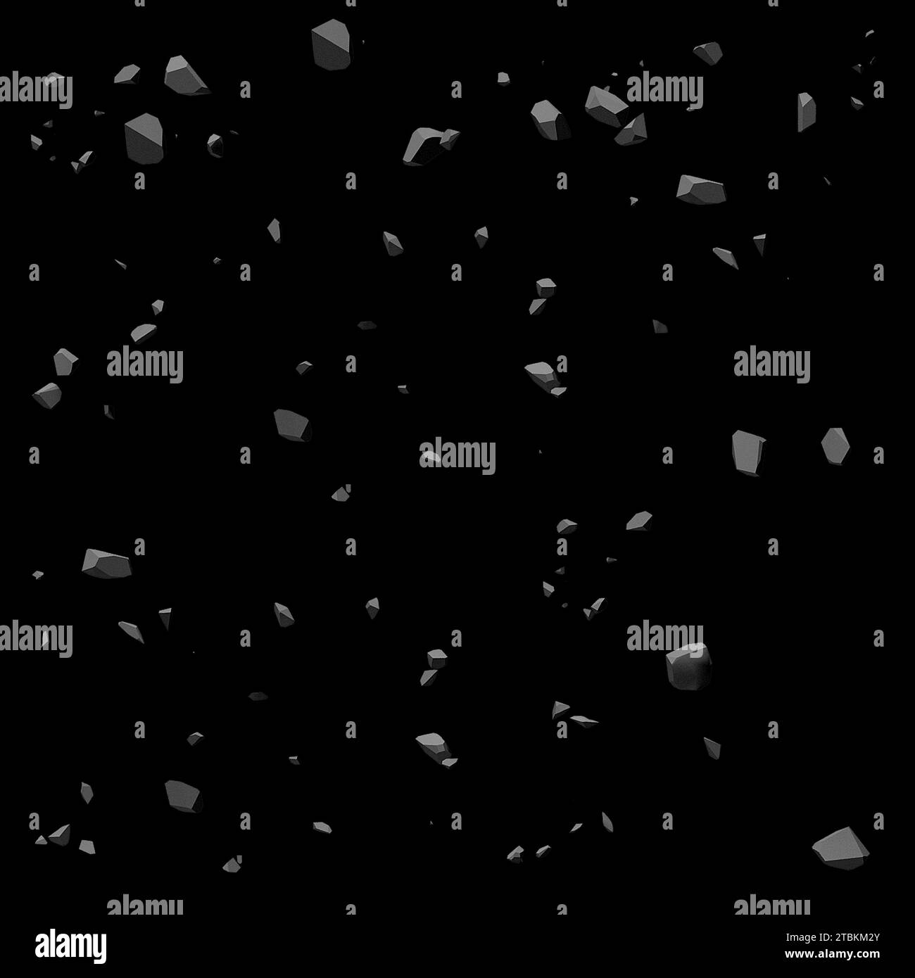 Black rocks chunks, shattered pieces isolated on black background and ...