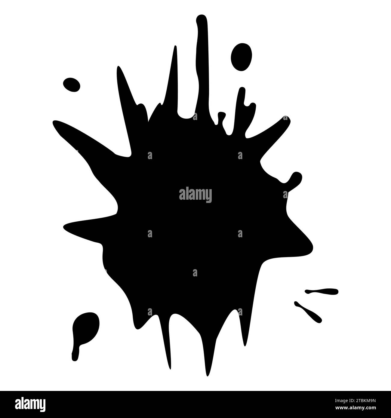 Ink blot. Abstract stain with drops and splashes. Black paint splatter ...