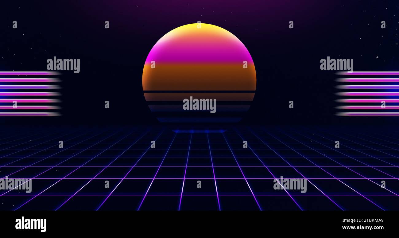 Retro 80s sci-fi futuristic style background. Vector retro futuristic synth wave illustration in ...