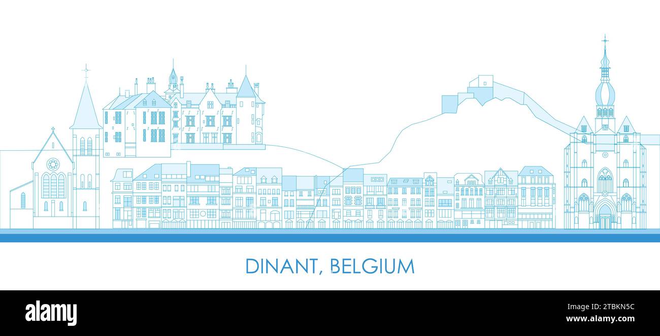 Outline Skyline panorama of town of Dinant, Belgium - vector ...