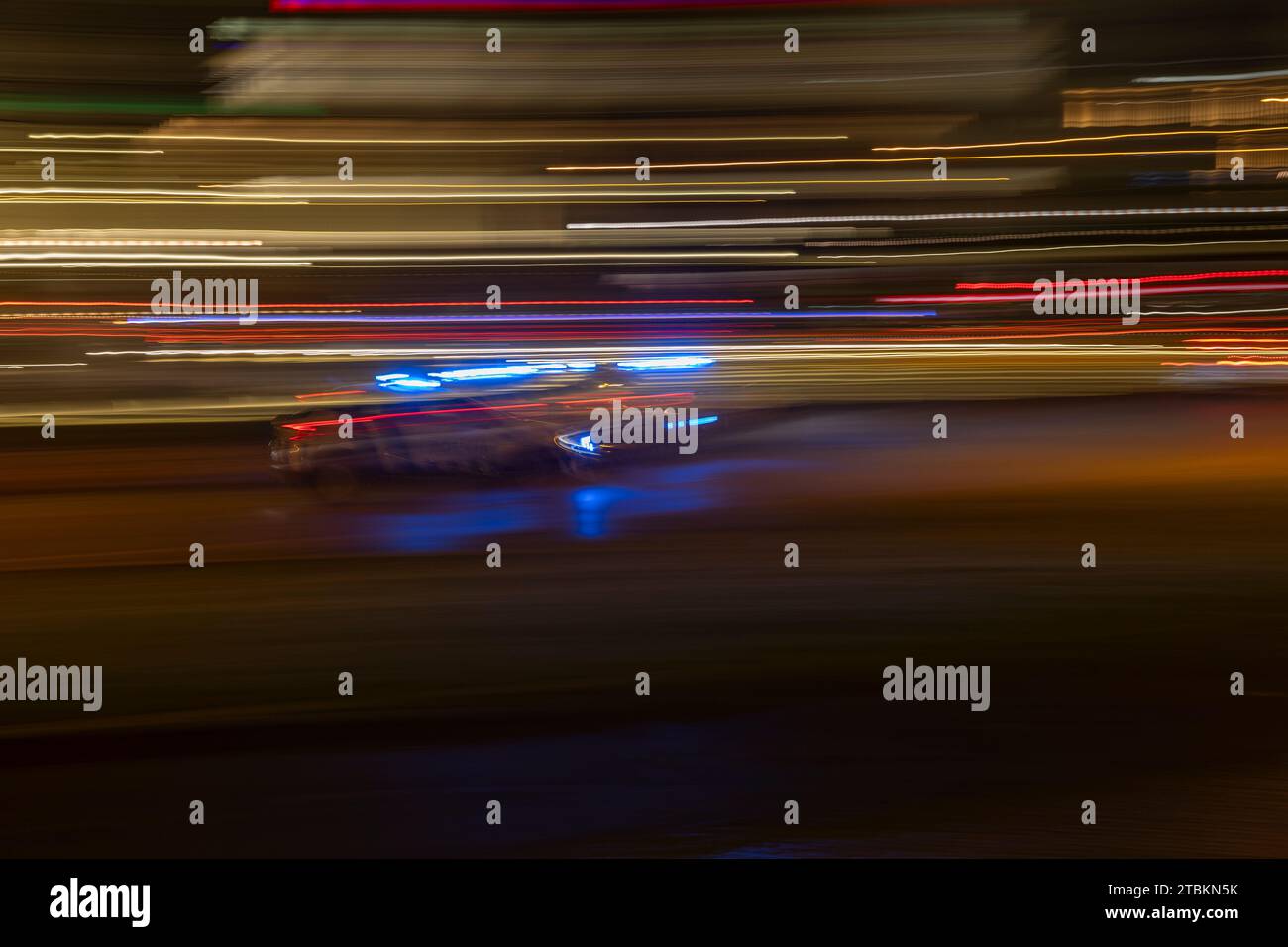 Abstract Police Car on the road with motion blur background. long ...