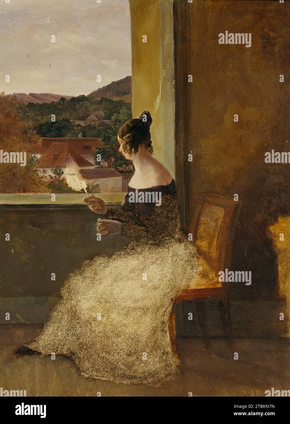 Lady at the window with distaff, c1835 Stock Photo - Alamy