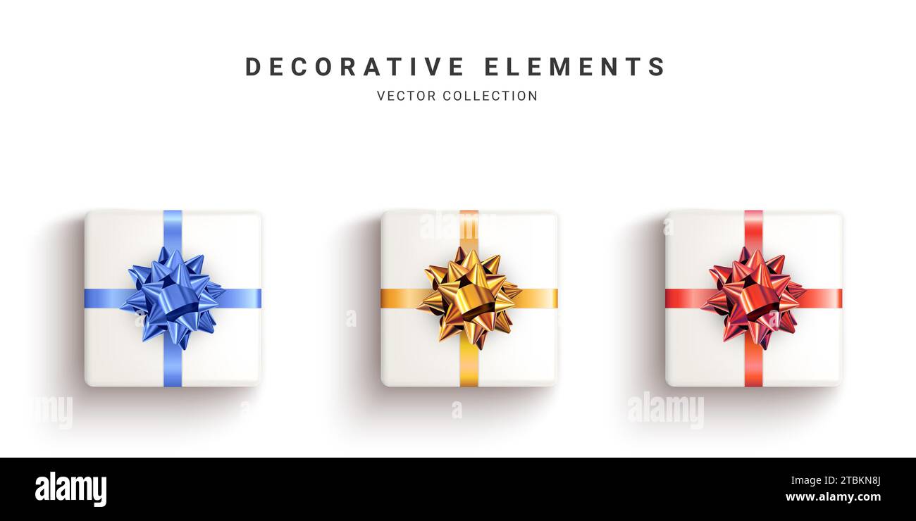 Collection of realistic white gift boxes, decorative presents isolated ...