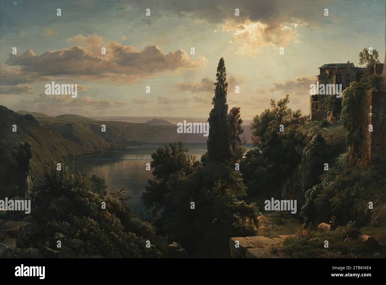 View of Lake Nemi in the Alban Mountains near Rome, 1850 Stock Photo ...