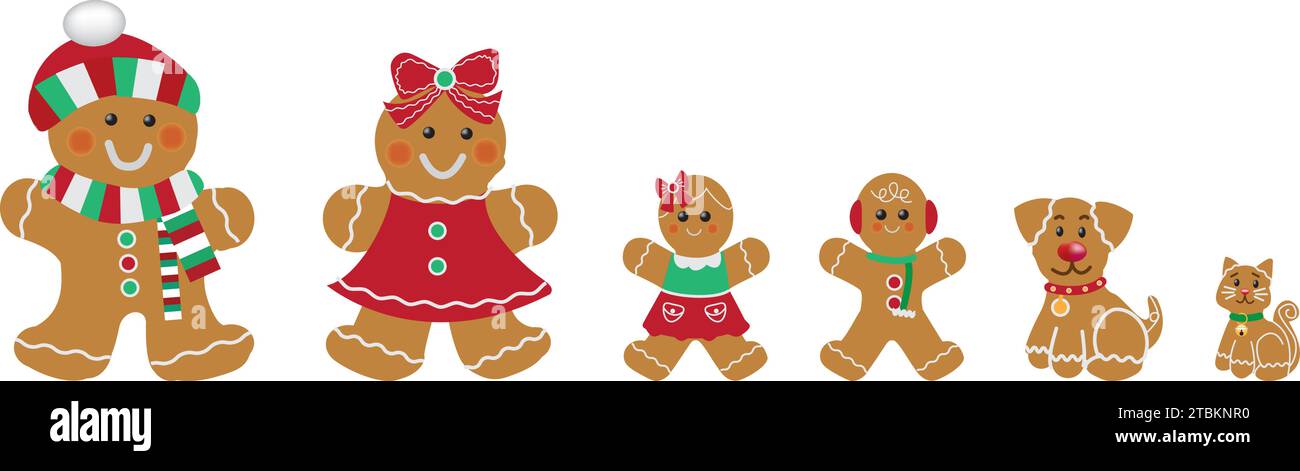 Gingerbread family: father, mother, daughter, son, children, dog, cat ...