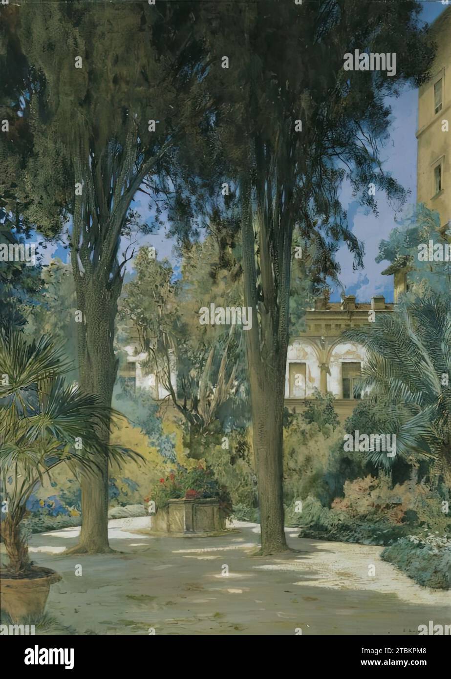 Vedute of the Embassy in Rome: Garden area with two cypresses, c1890 ...