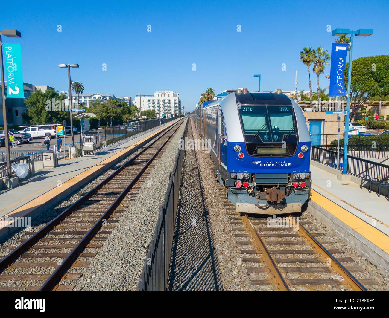 Drone Photo of Passenger Trains in Oceanside and Del Mar California ...
