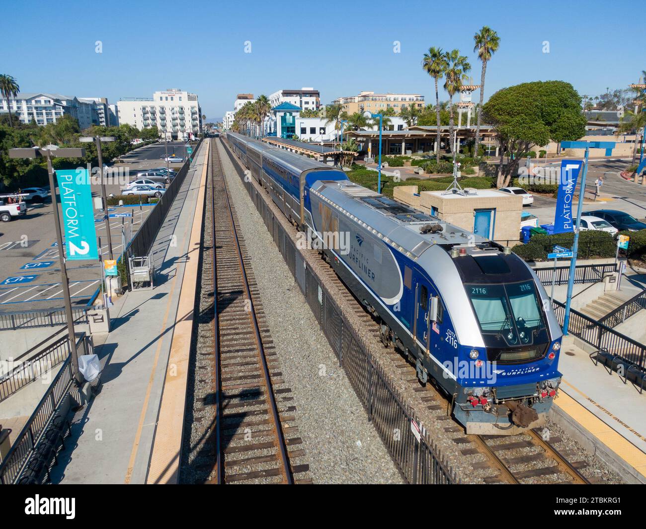 Drone Photo of Passenger Trains in Oceanside and Del Mar California ...