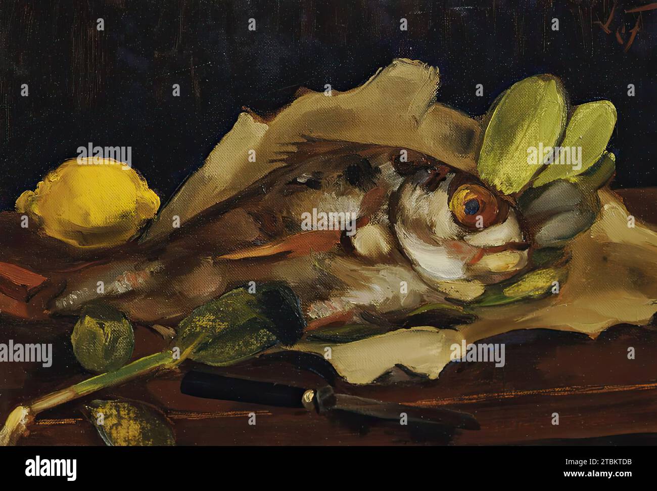 Fish still life with lemon, 1921 Stock Photo - Alamy