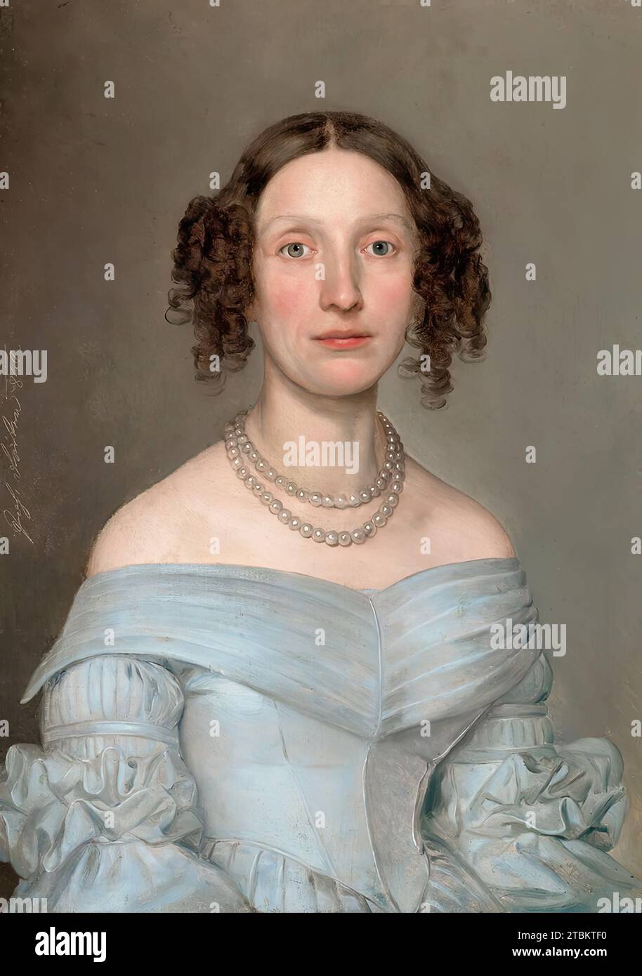 Lady in light blue dress, 1840 Stock Photo - Alamy