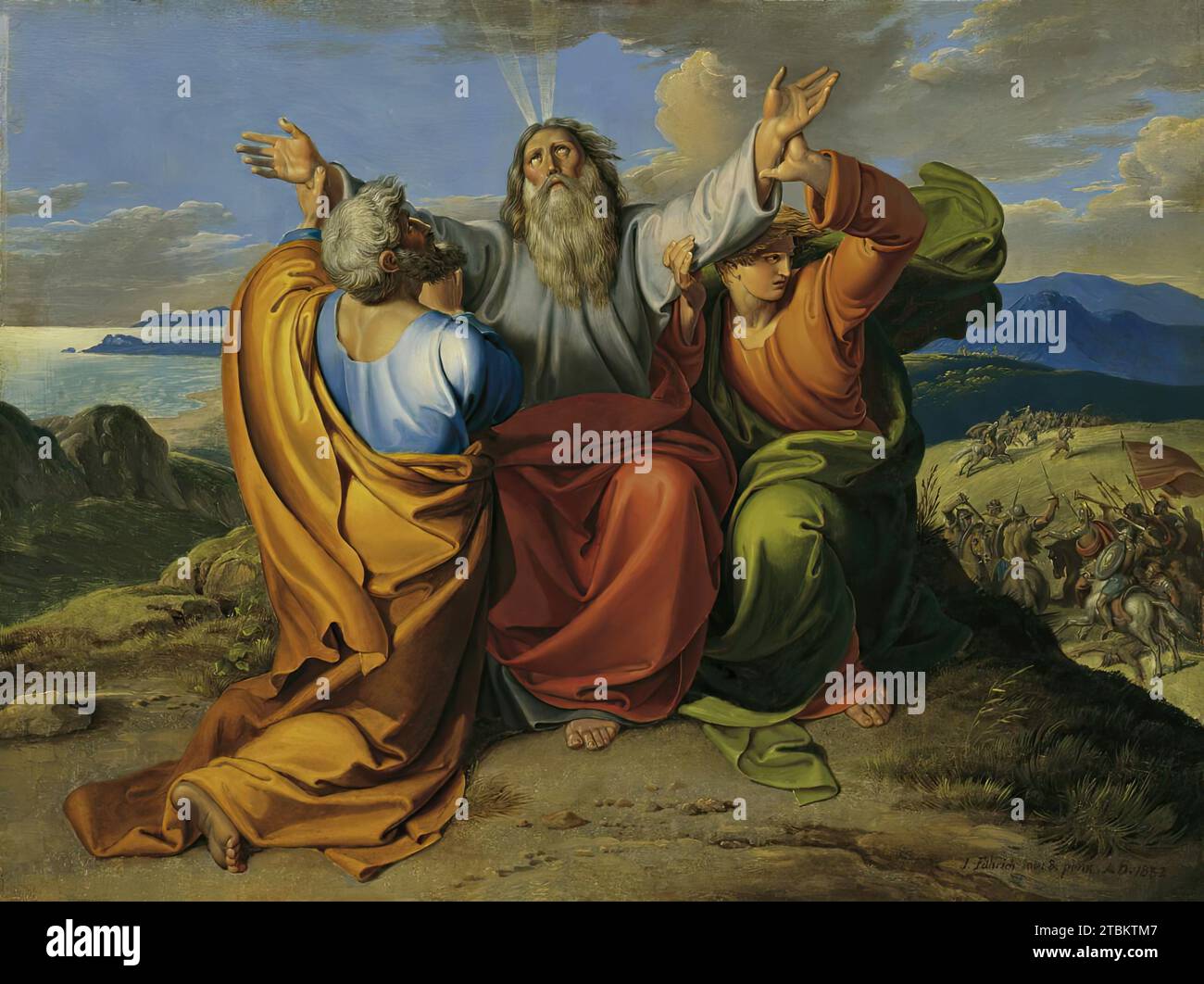 Moses praying with Aaron and Hur on Mount Horeb, 1832 Stock Photo - Alamy