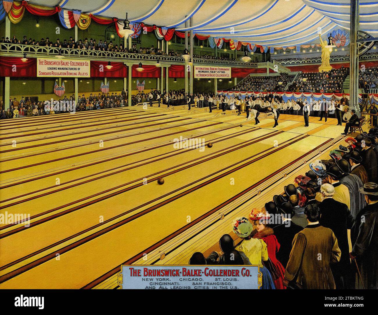 Brunswick-Blake-Collender Bowling alley Advertising poster. A view of ...