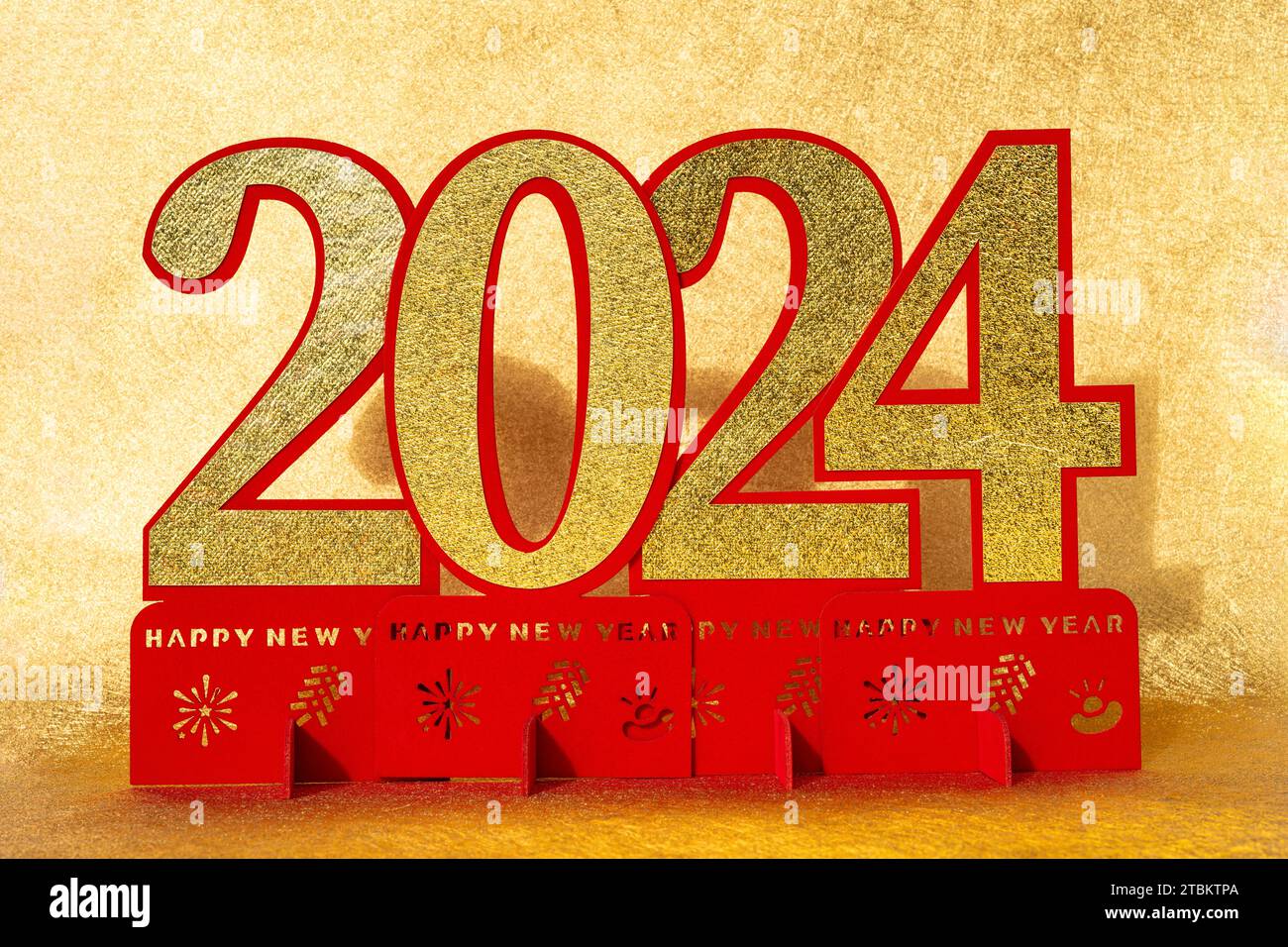 2024 paper cut on golden background no logo no trademark Stock Photo ...