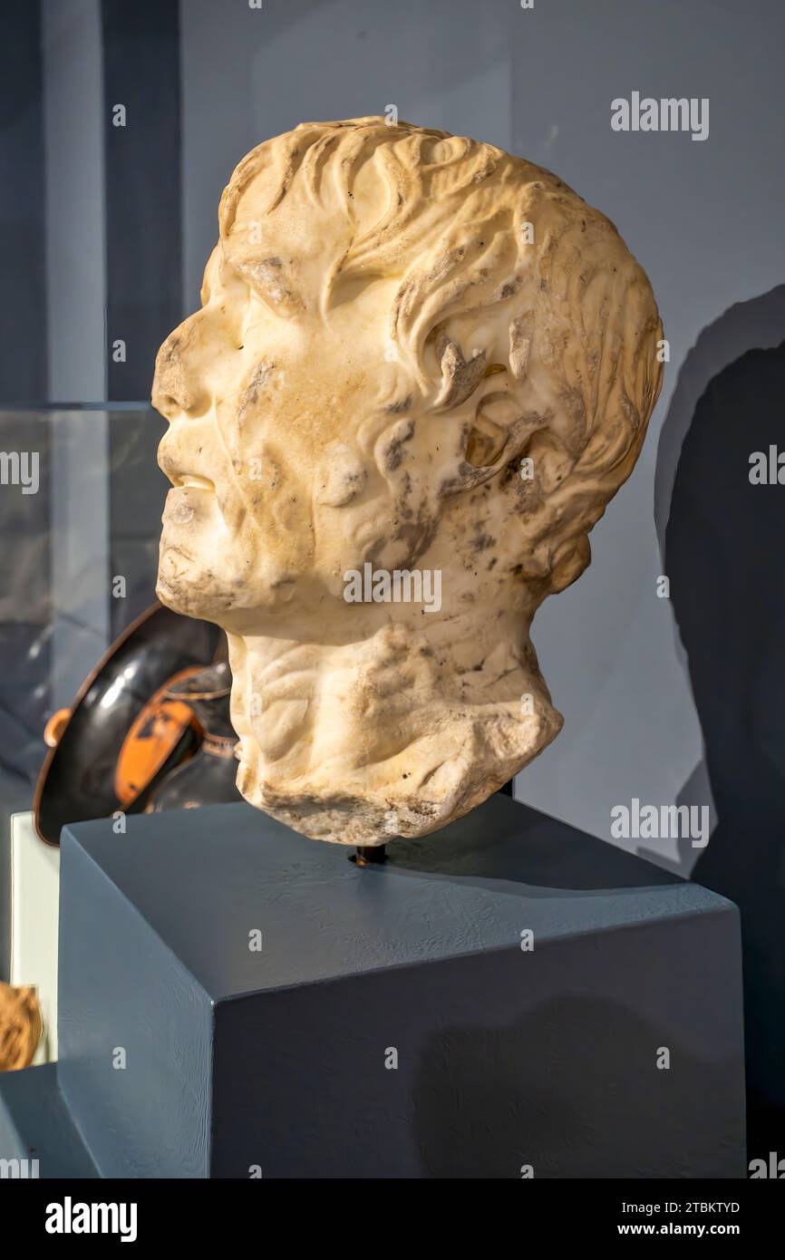 The head of a Roman statue displayed in the University Museum on the ...