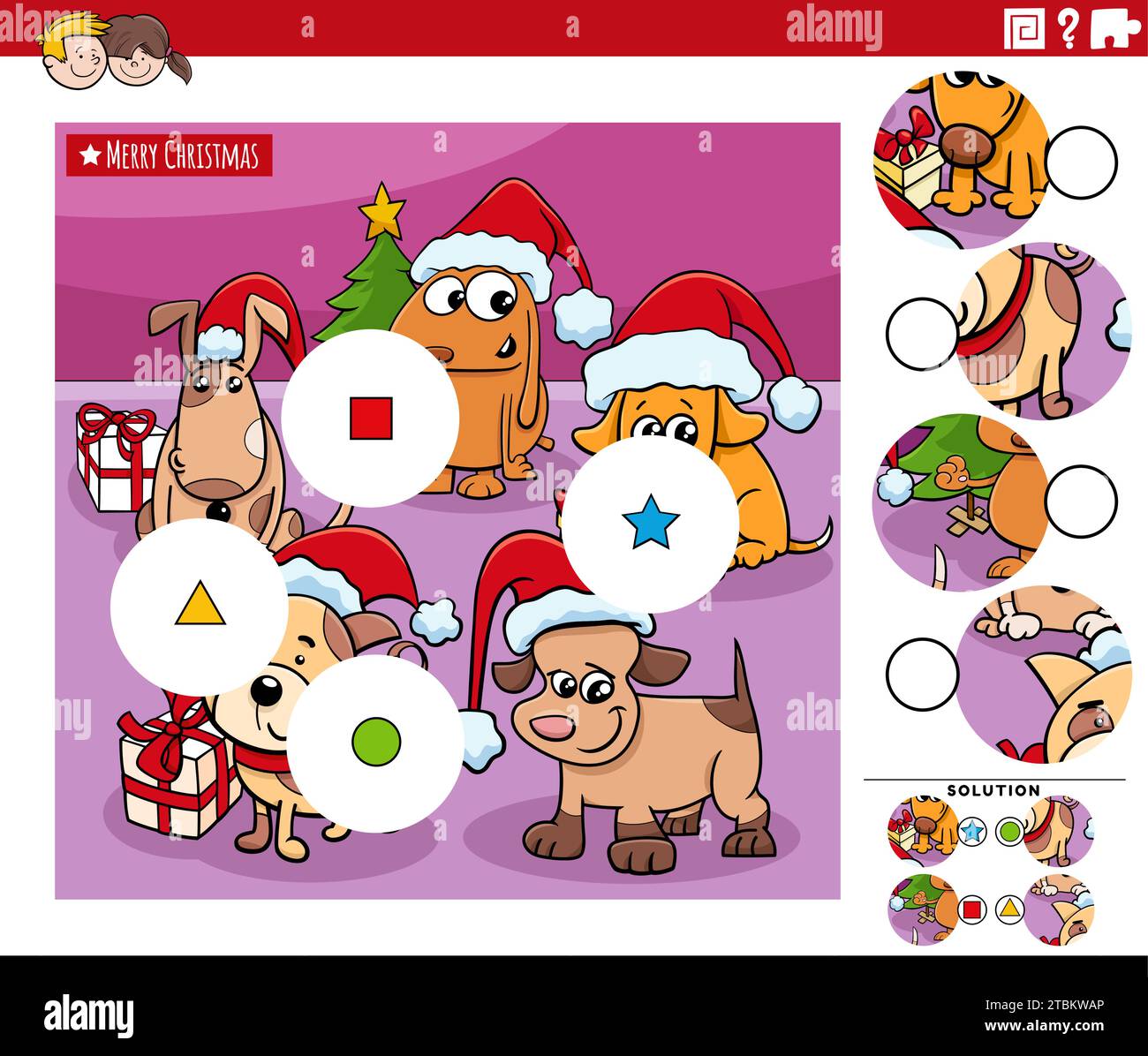 Cartoon illustration of educational match the pieces jigsaw puzzle ...