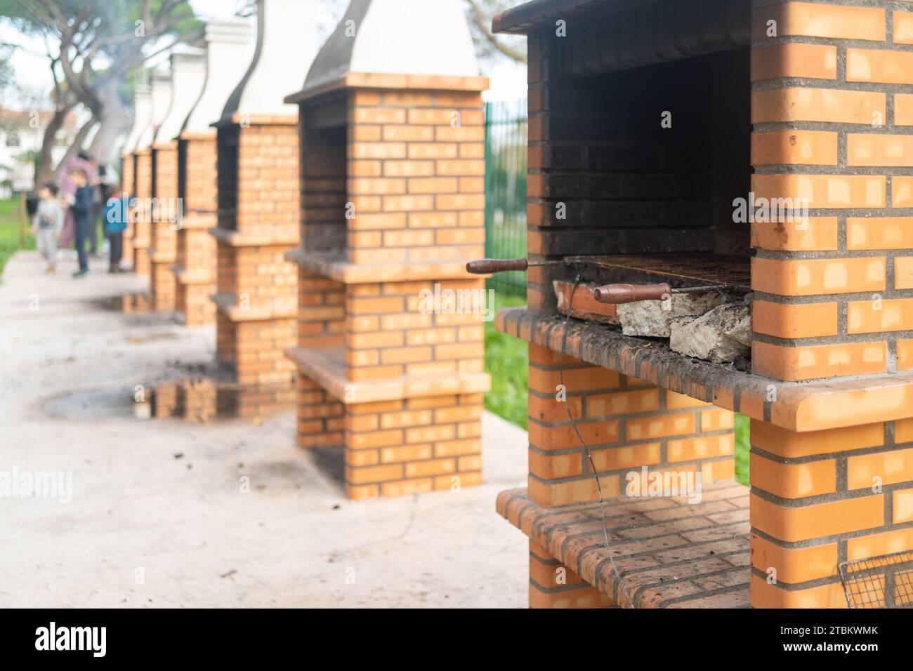 Outdoor BBQ for cooking in public park. Public barbeque area in park ...