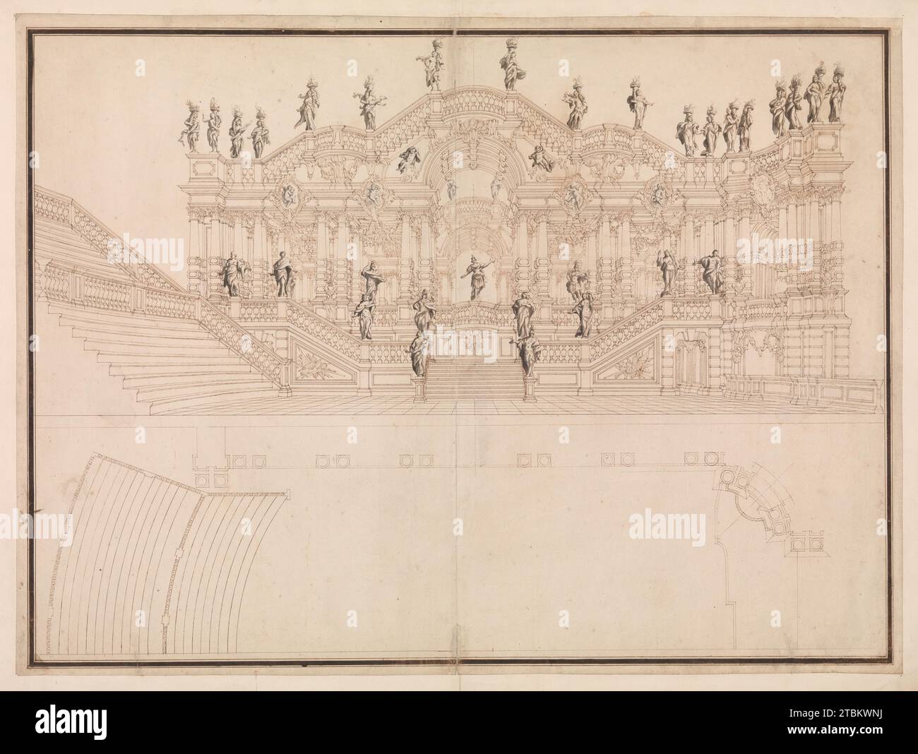 Design for a Stage Set: Longitudinal Section and Plan of amphitheater ...
