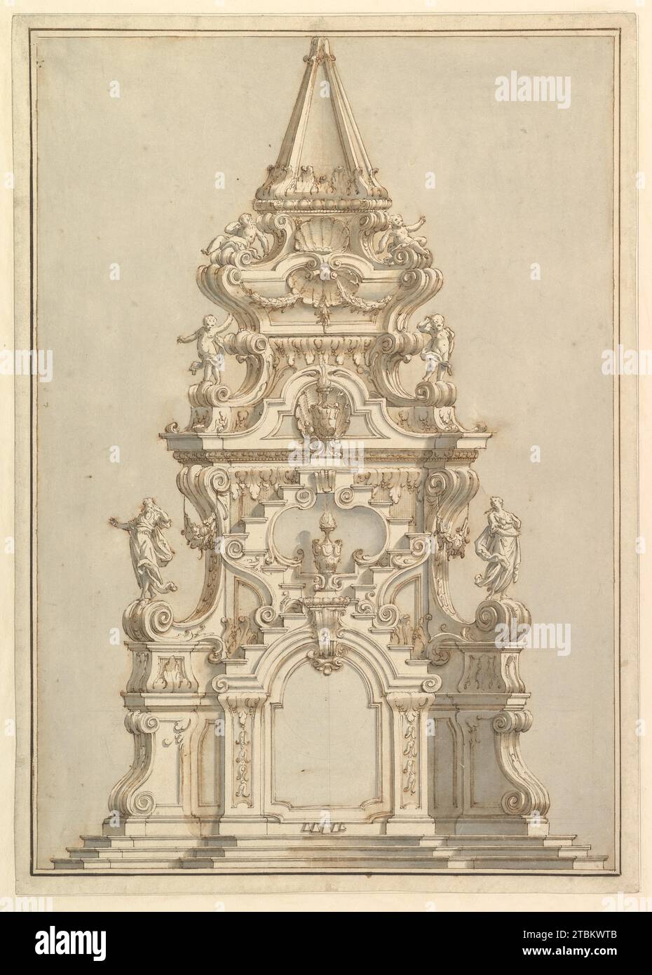 Elevation for a Catafalque Surmounted by Squat Obelisk, Decorated with ...
