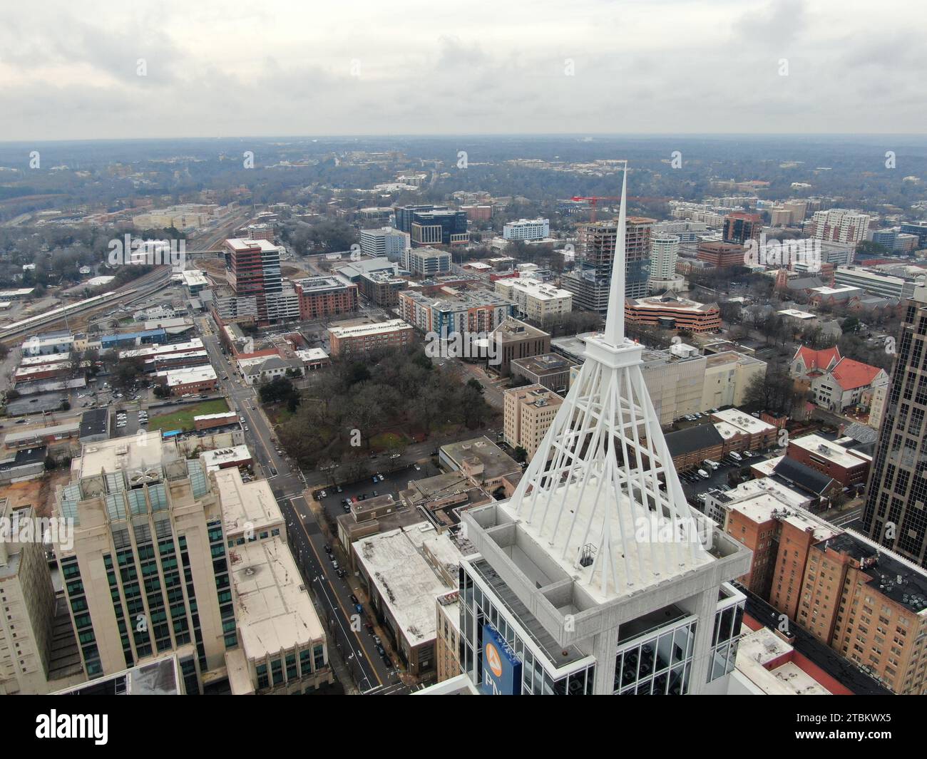 Drone images of downtown Raleigh NC skyline and high rise construction ...