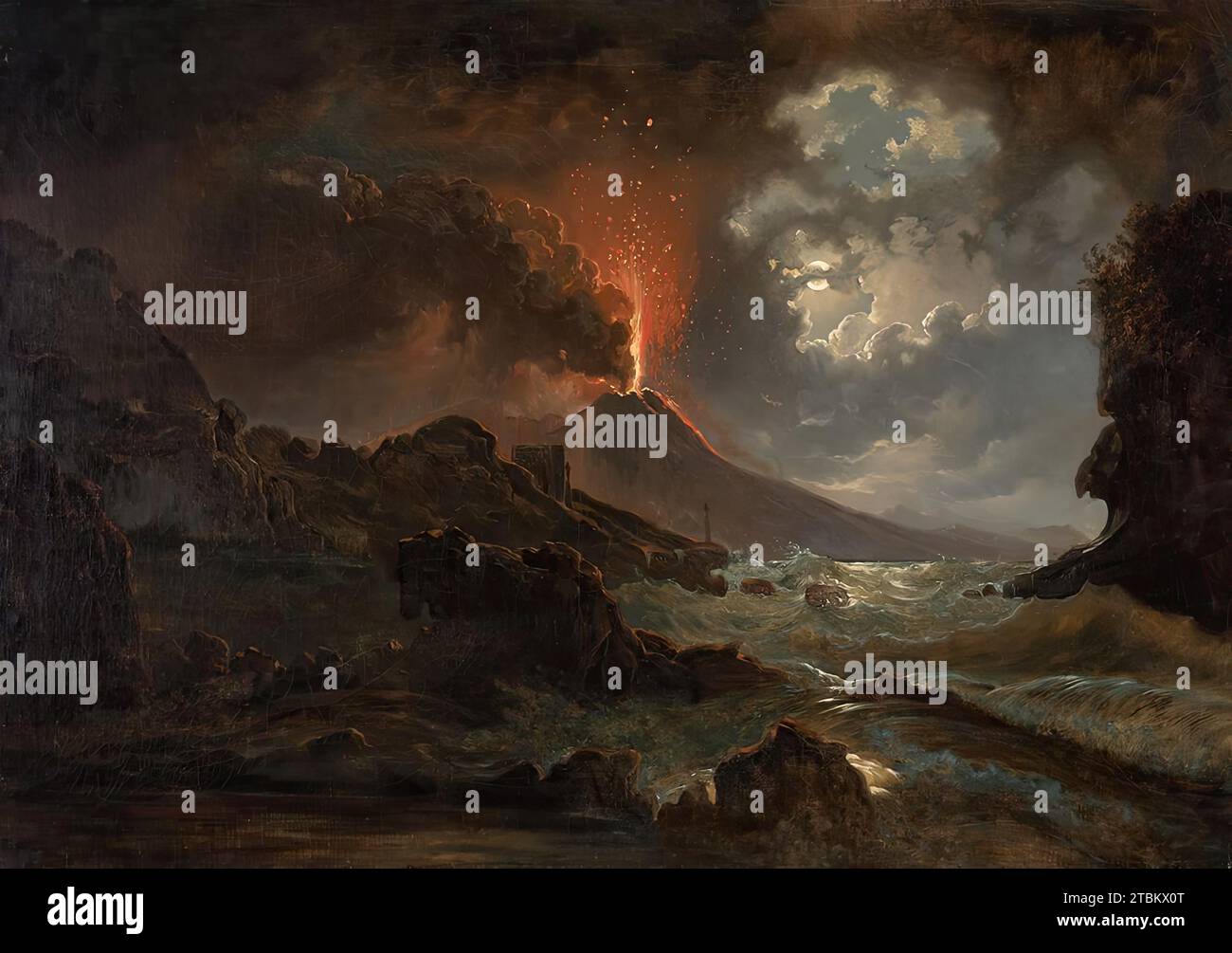 Vesuvius eruption at night with a view of the Scuola di Virgilio, 1822 ...