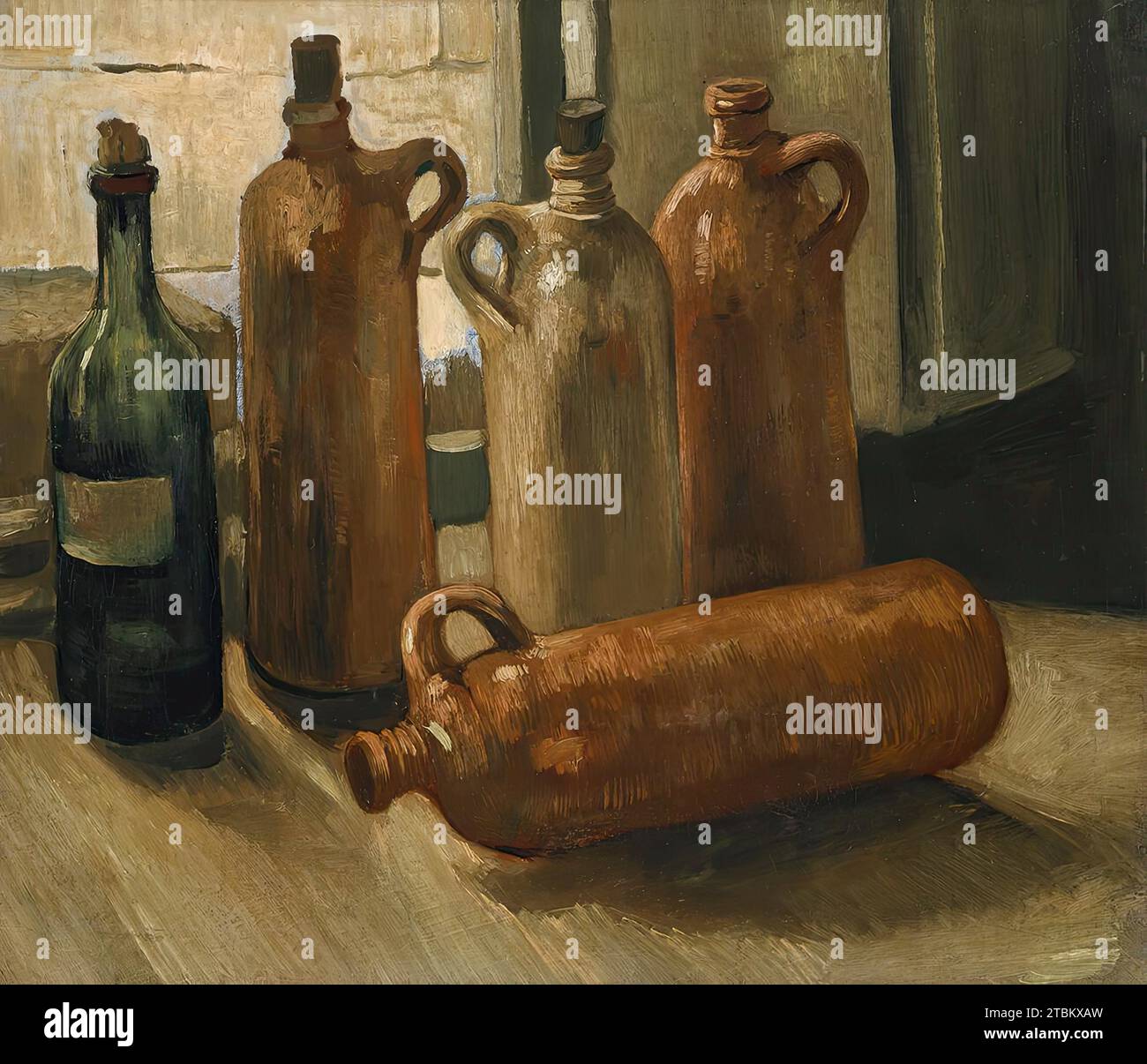 Still life with five bottles, 1884. Bottles in front of a window, four ...