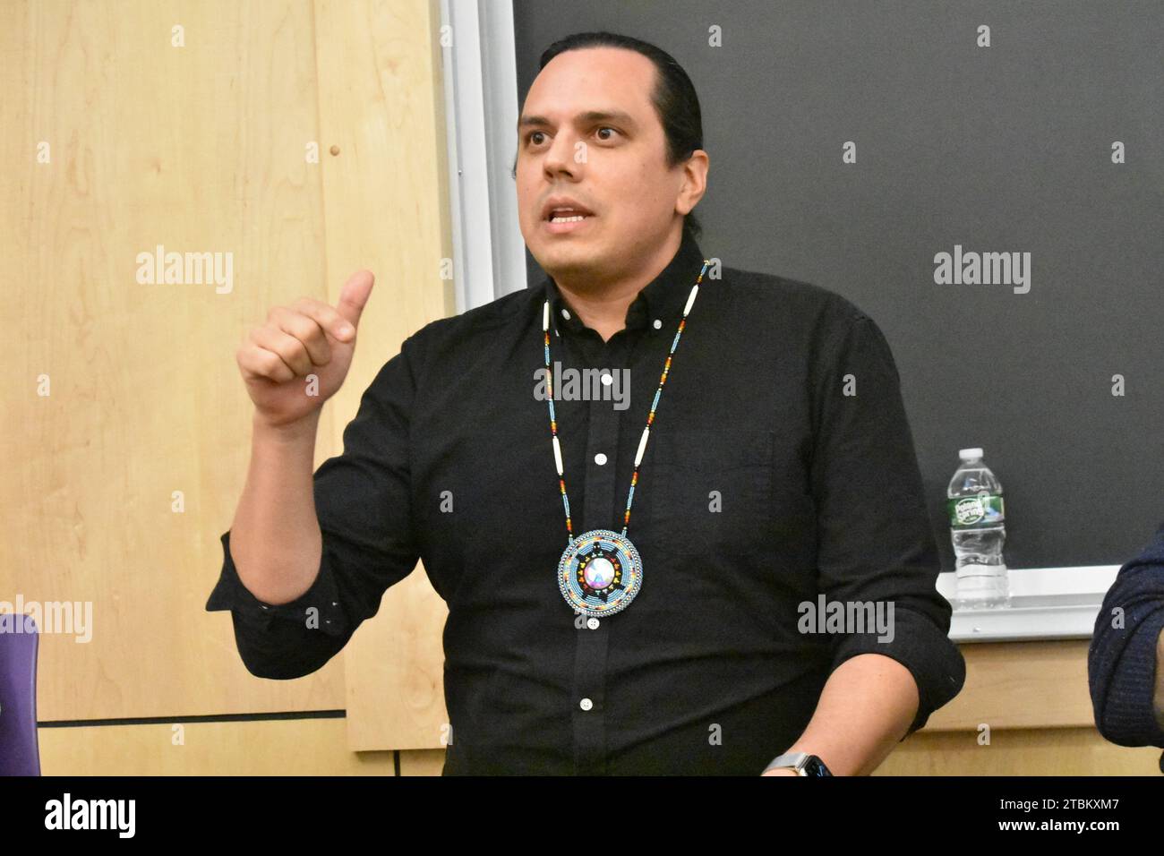 New Brunswick, New Jersey, USA. 7th Dec, 2023. Nick Estes speaks at the ...