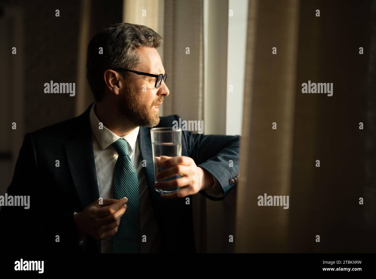 Tired man feel pain holding glasses rubbing dry irritated eyes fatigued ...