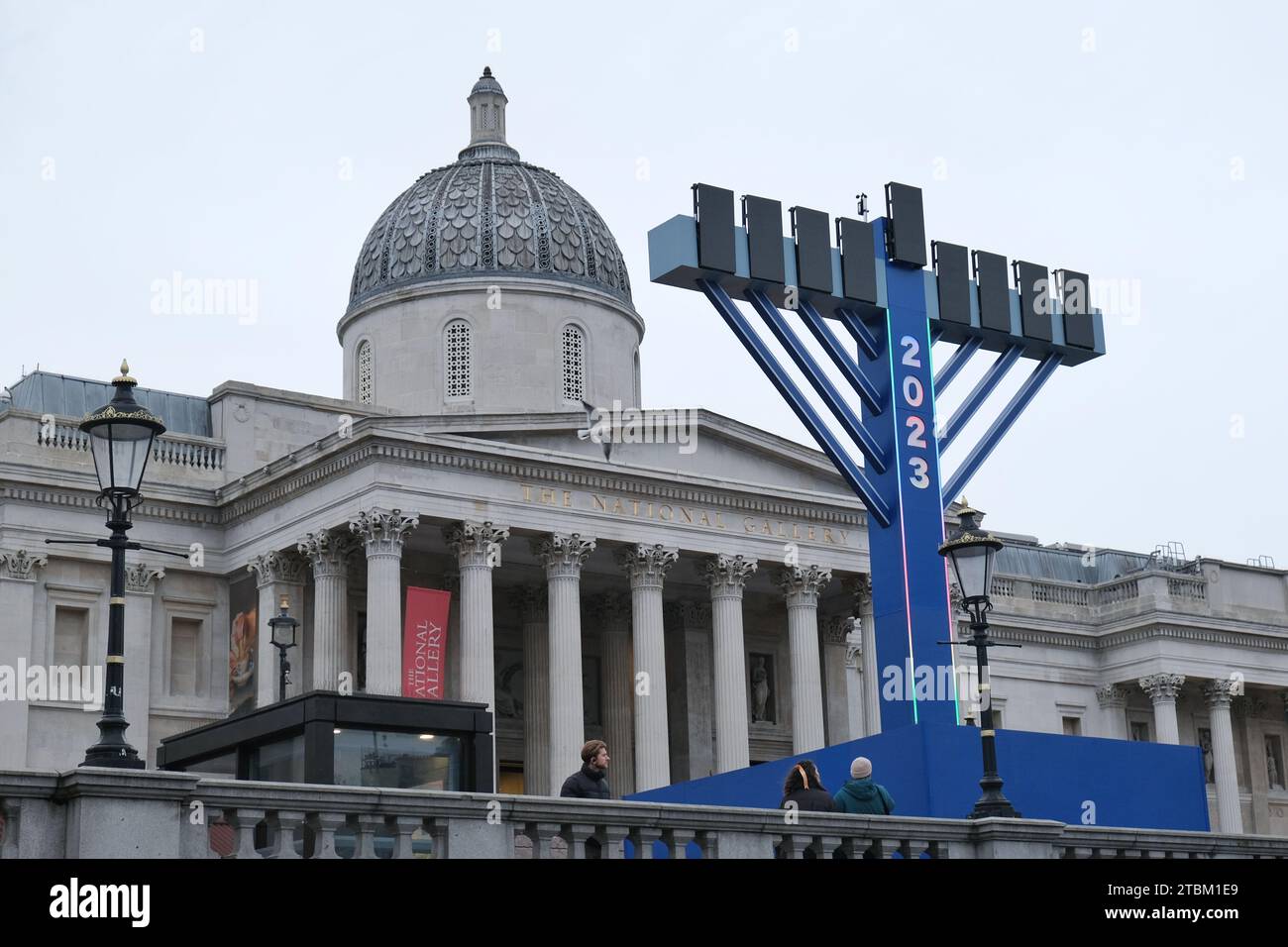 London, UK. An unlit oversized menorah in Trafalgar Square ahead of the ...