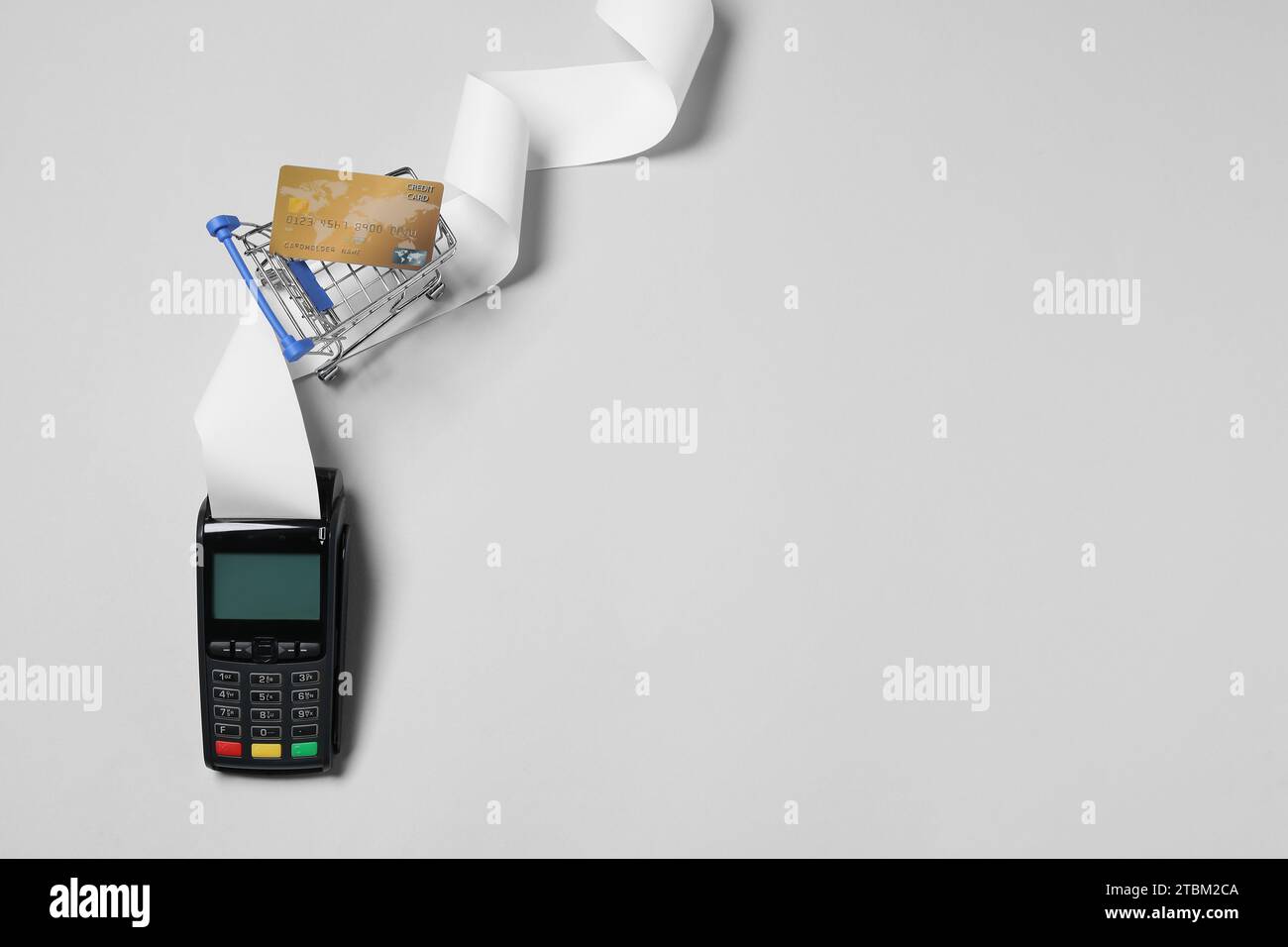Payment terminal with thermal paper for receipt, small shopping cart ...