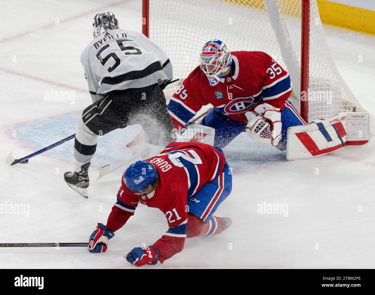 Los Angeles Kings' Quinton Byfield (55) scores on Montreal Canadiens ...