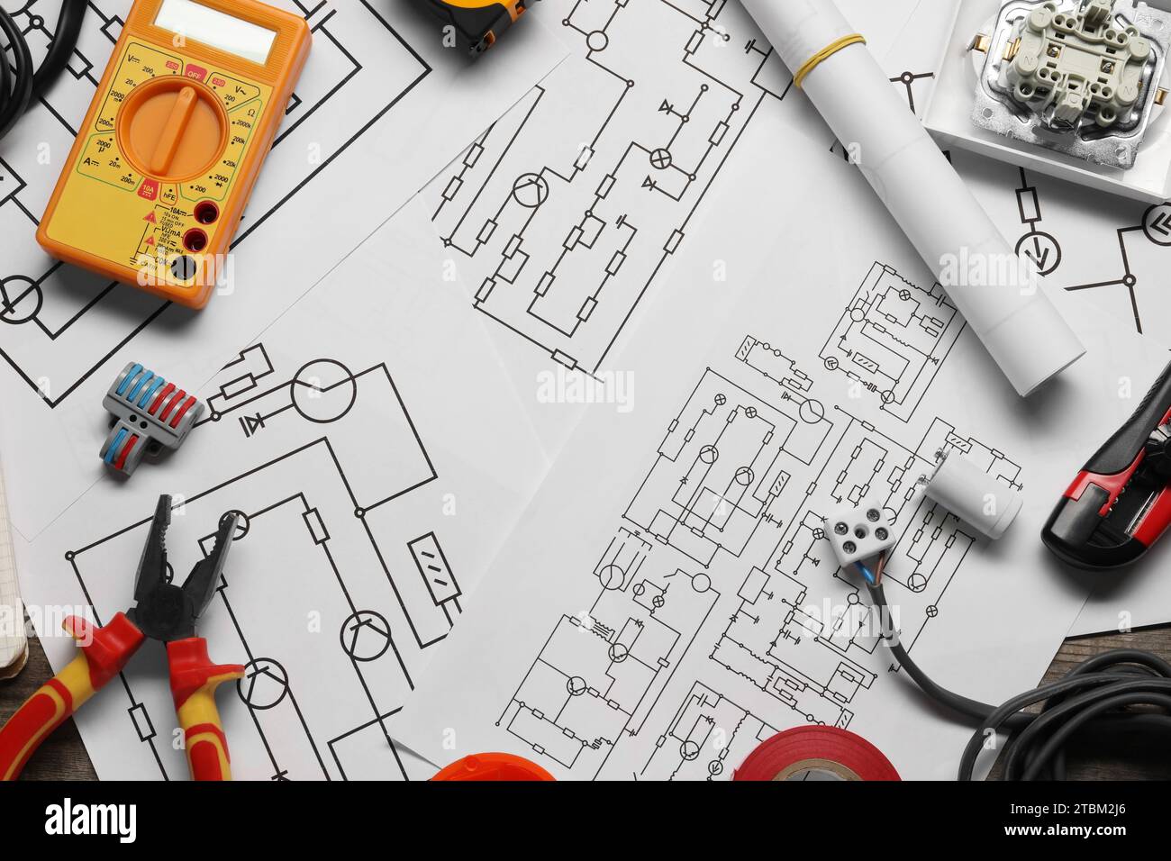 Wiring diagrams, digital multimeter and other electrician's equipment ...