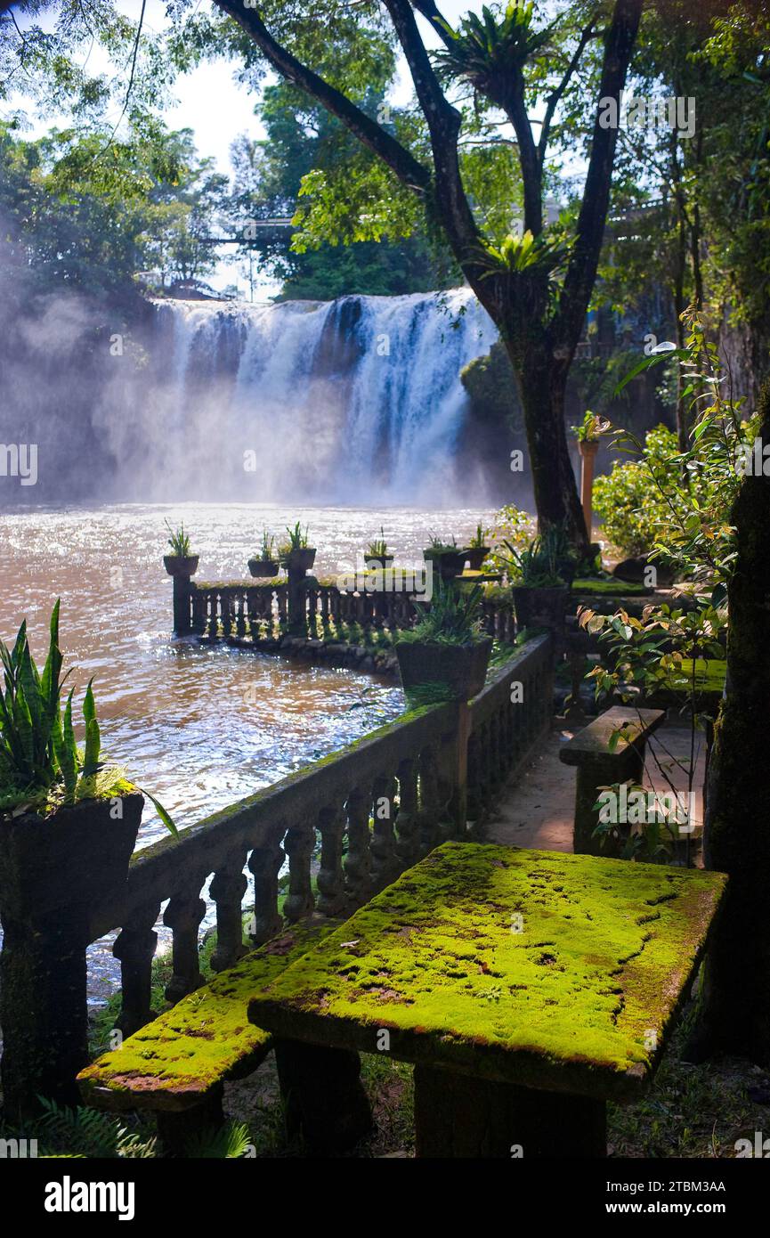 Waterfall and table with moss, tropical, tropical, travel, holiday ...