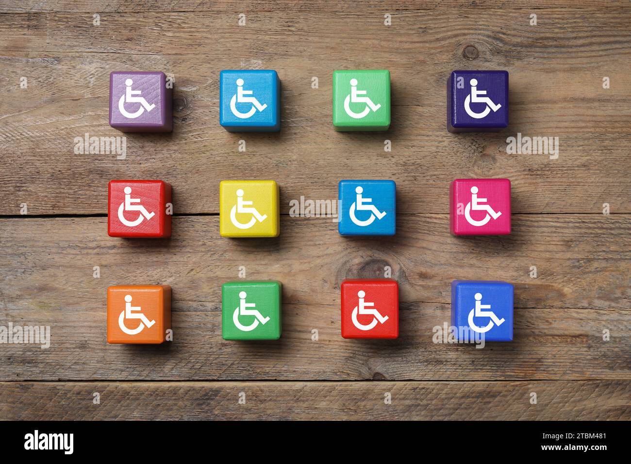 Inclusion concept. Colorful cubes with international symbols of access ...