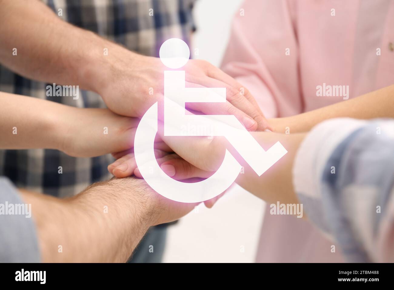 Inclusion concept. International symbol of access. People holding hands ...