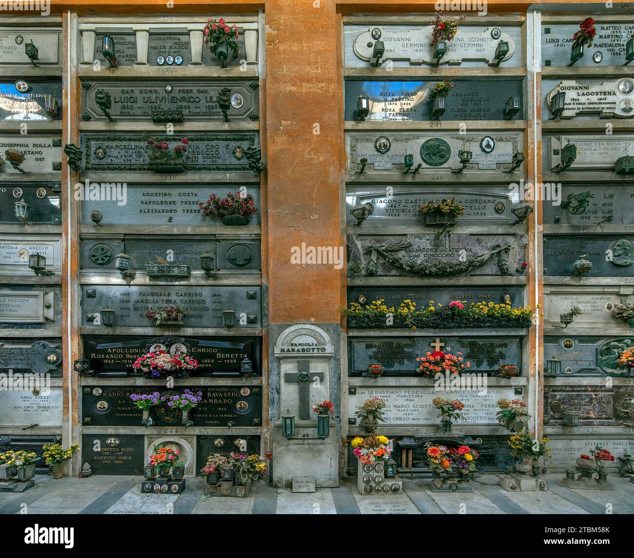 Wall with decorated graves at the Monumental Cemetery, Cimitero ...