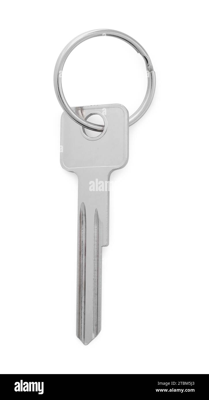 One key with ring isolated on white, top view Stock Photo - Alamy