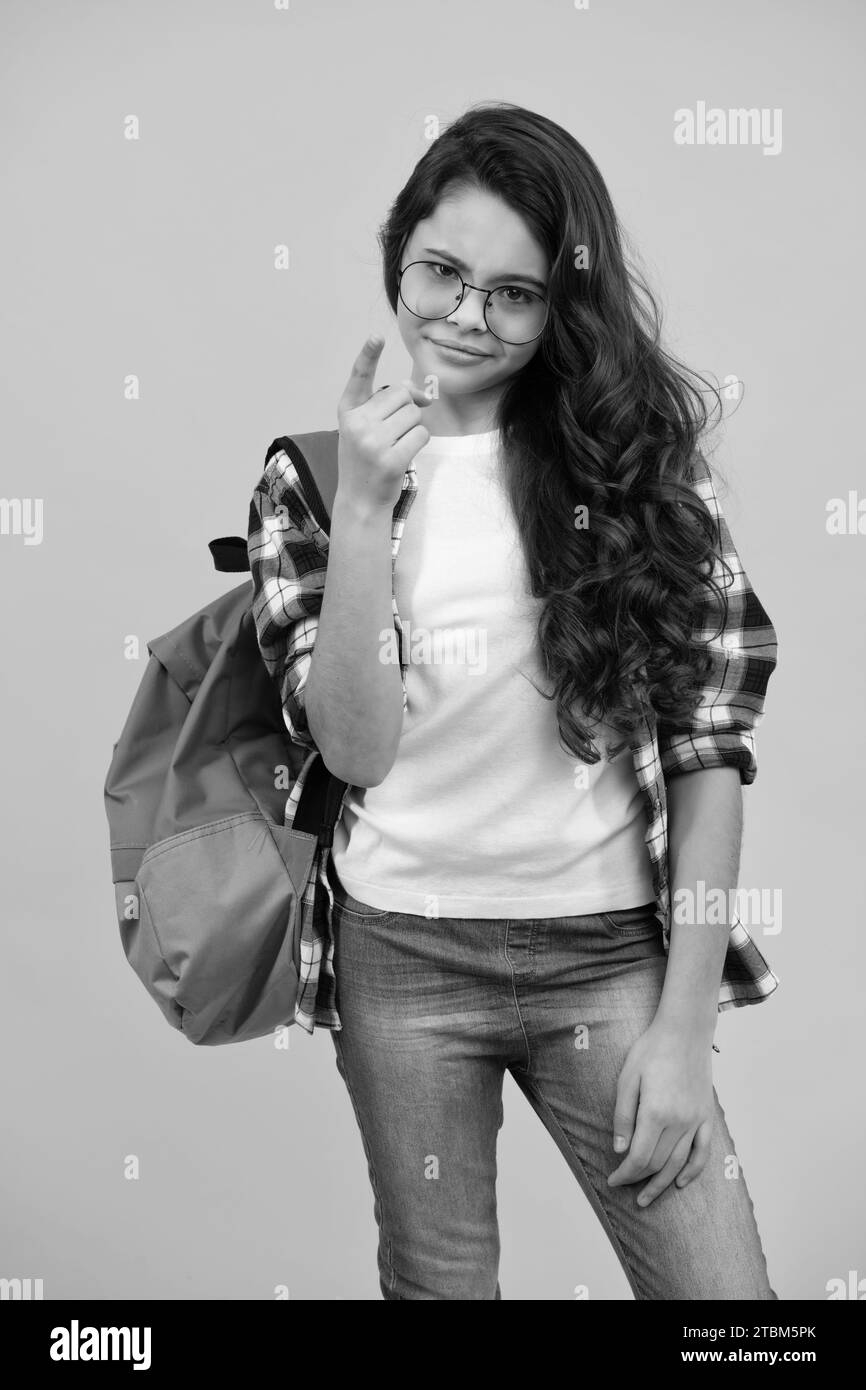 Unhappy sad teenager schoolgirl. School teen girl in with backpack ...
