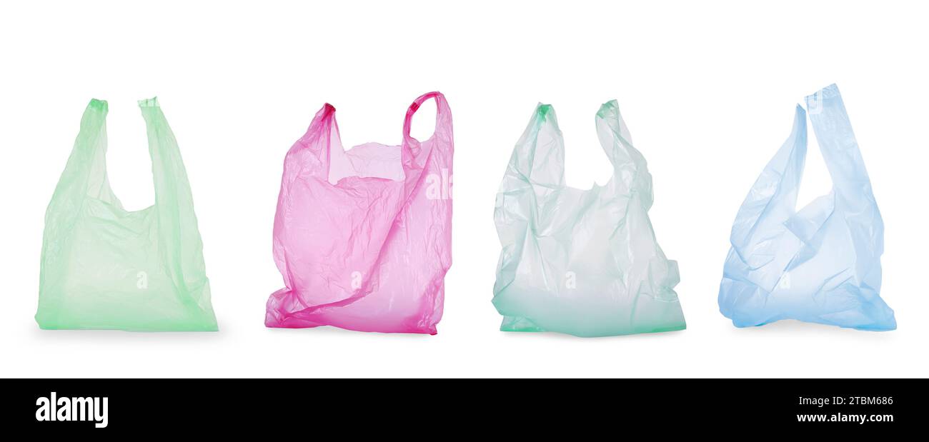 Empty plastic bags on white background, collection Stock Photo - Alamy