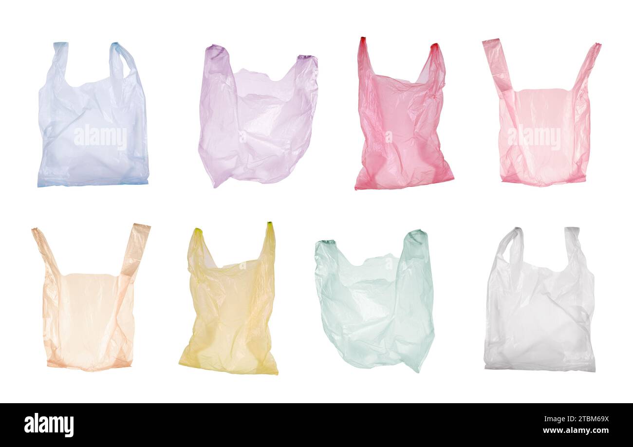 Empty plastic bags on white background, collection Stock Photo - Alamy