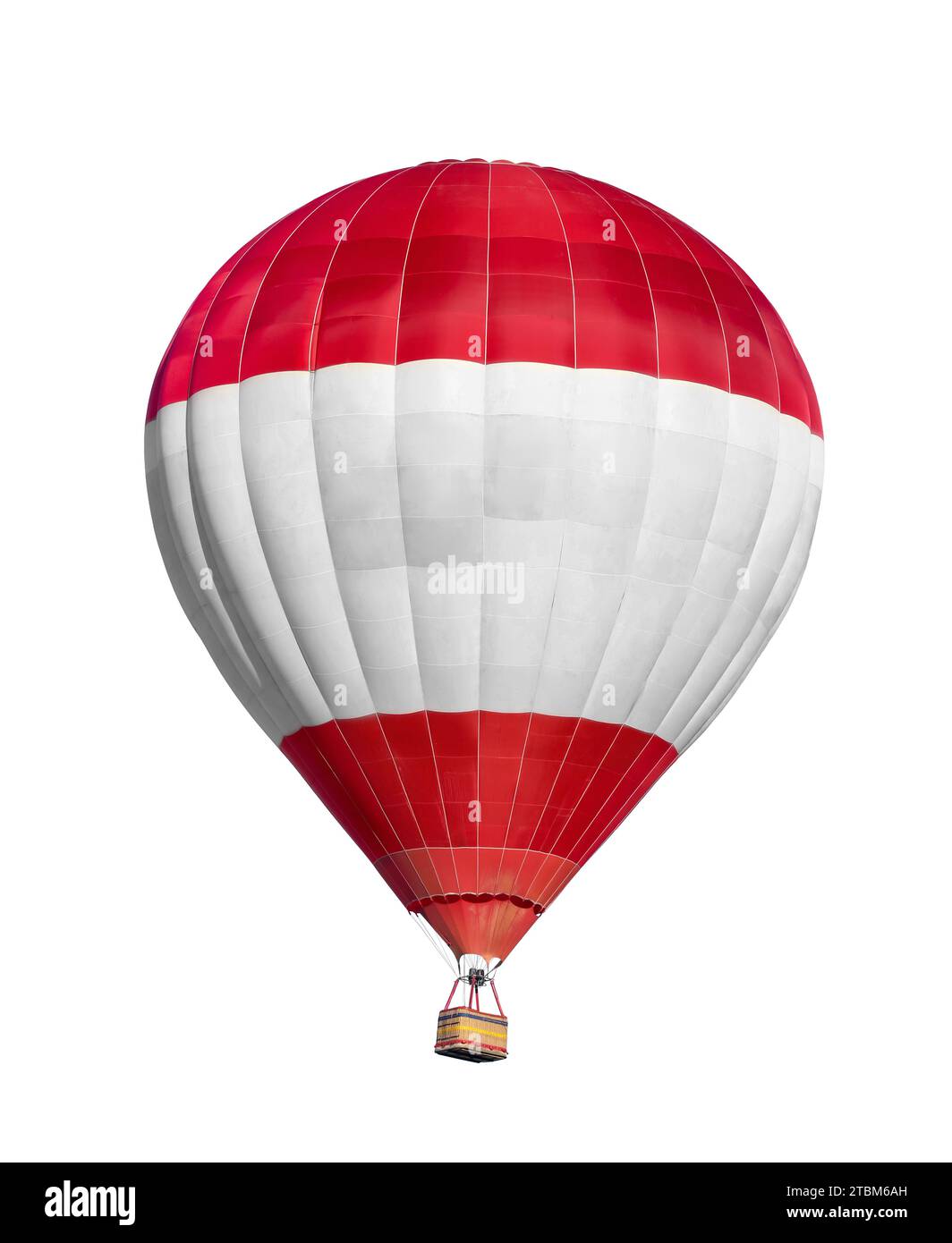 Bright hot-air balloon with wicker basket on white background Stock ...