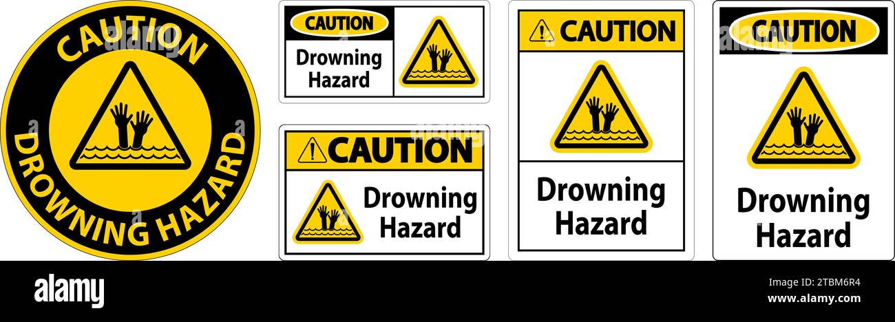 Beach Safety Sign Caution - Drowning Hazard Stock Vector Image & Art ...