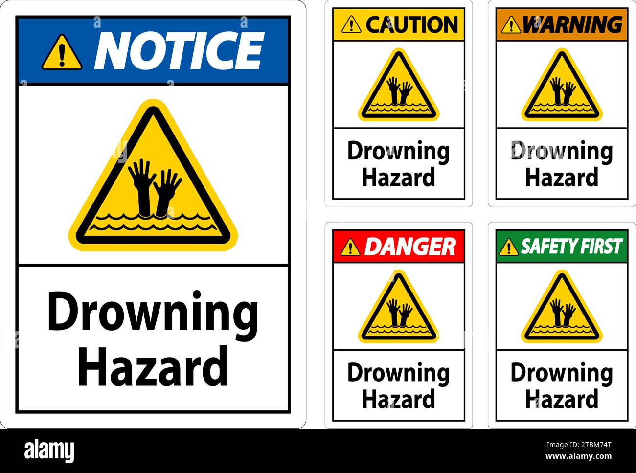 Beach Safety Sign Caution - Drowning Hazard Stock Vector Image & Art ...
