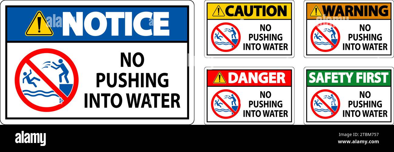 Water Safety Sign Attention, No Pushing Into Water Stock Vector Image ...