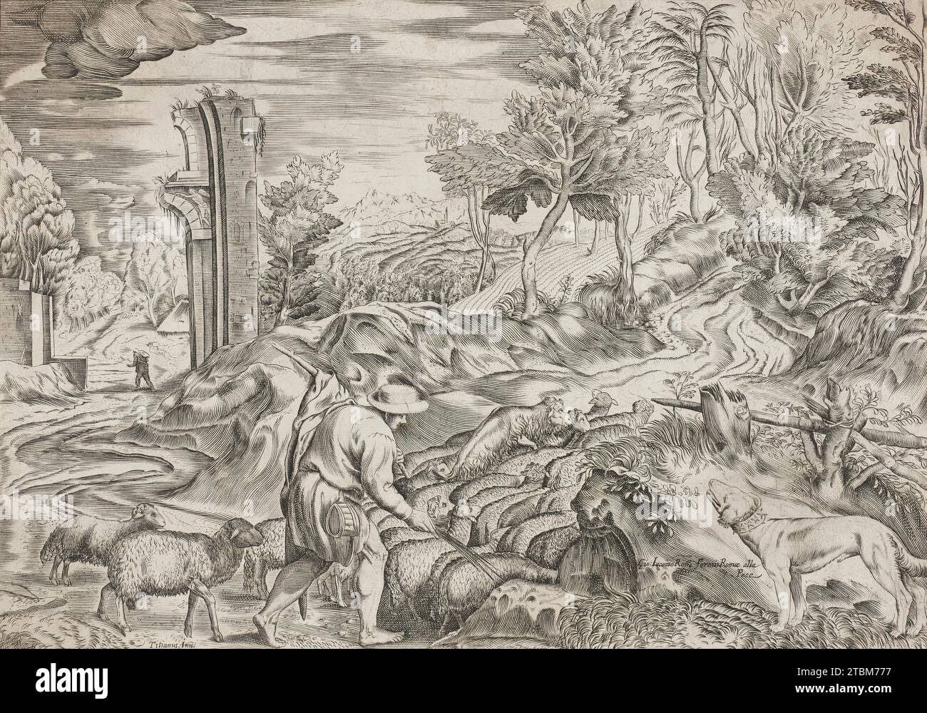 Landscape with Flock of Sheep and a Dog, 1560s - 1570s Stock Photo - Alamy