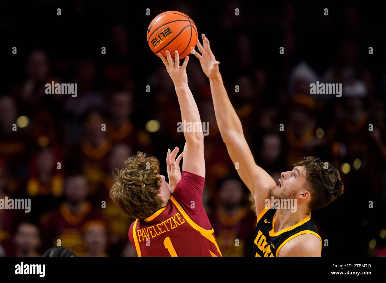 Iowa forward Owen Freeman blocks a shot by Iowa State guard Jackson ...