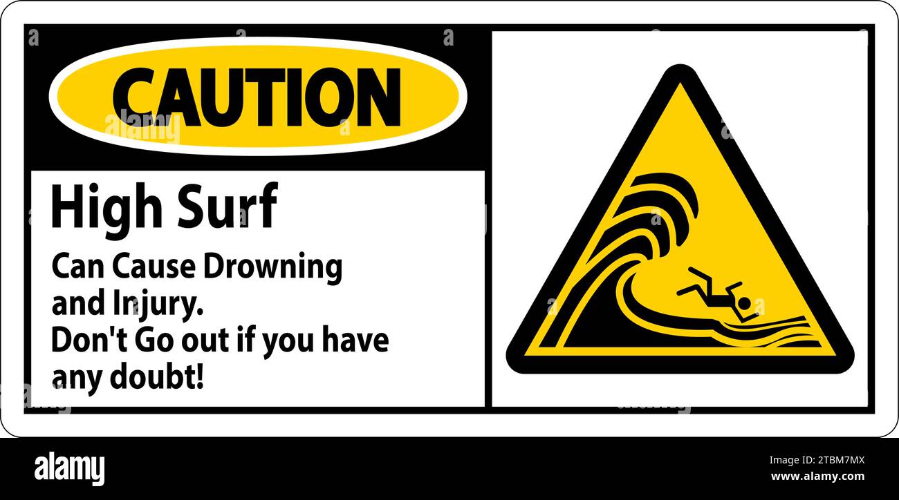 Beach Hazard Caution Sign, High Surf Can Cause Drowning And Injury. Don't Go Out If You Have Any ...